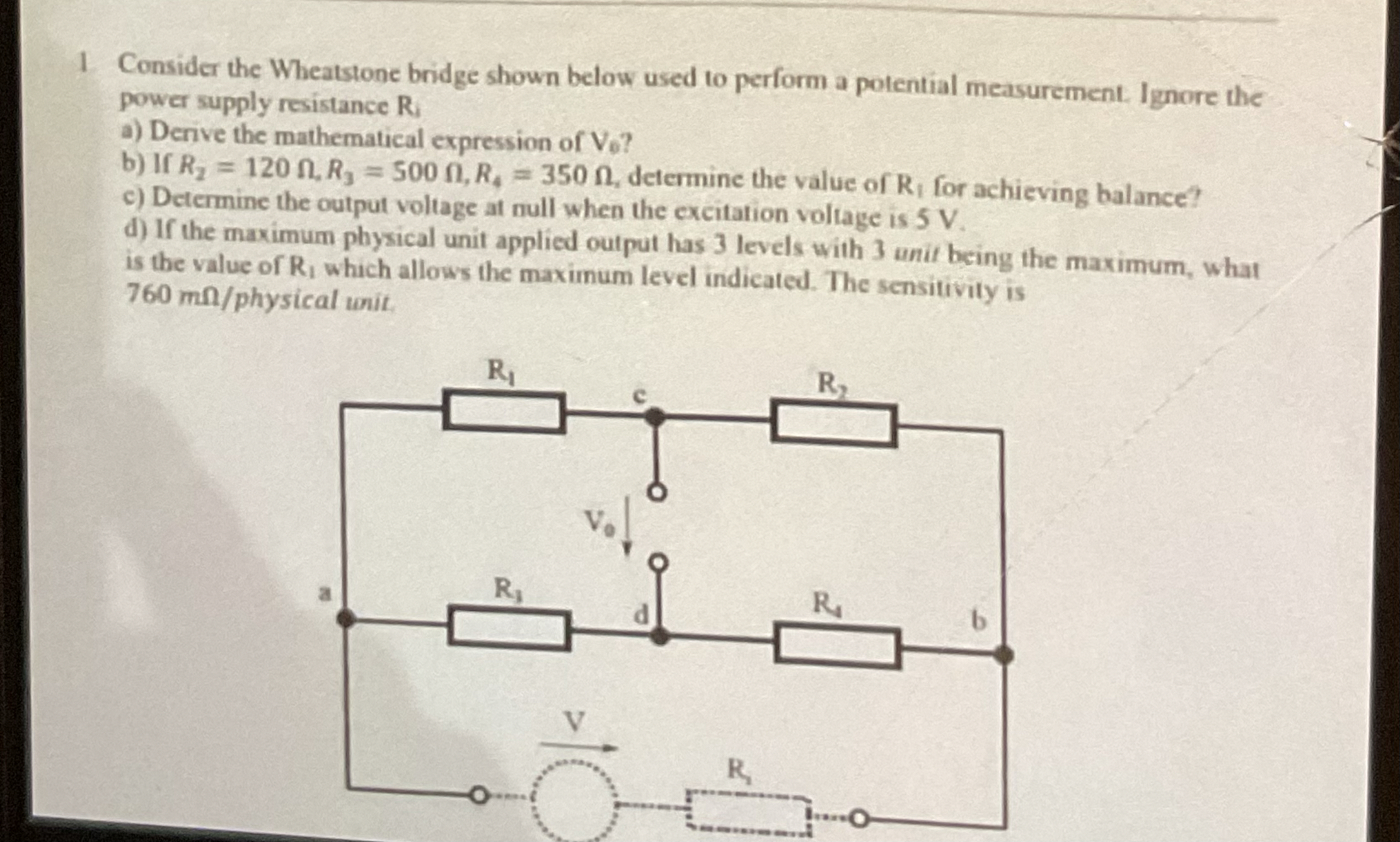 Solved Consider the Wheatstone bridge shown below used to | Chegg.com