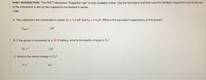 Solved PHET INTERACTIVE: The PhET Interactivo "Capacitor | Chegg.com