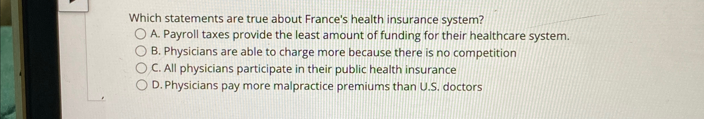 Solved Which statements are true about France's health | Chegg.com