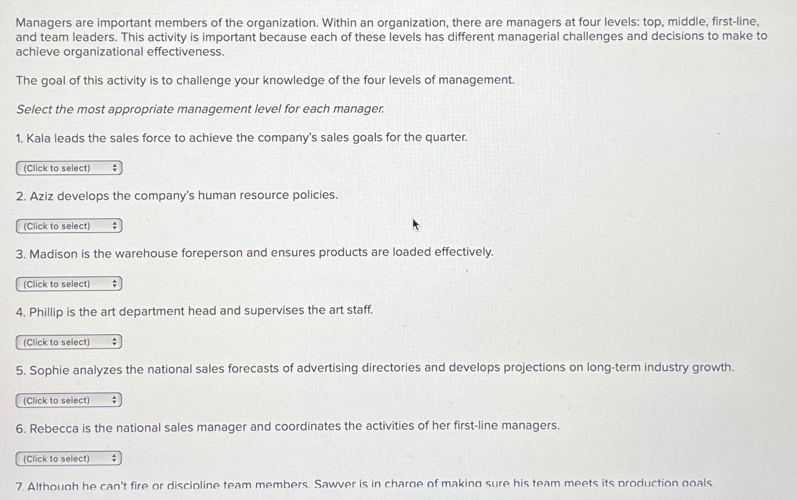 Solved Managers are important members of the organization. | Chegg.com