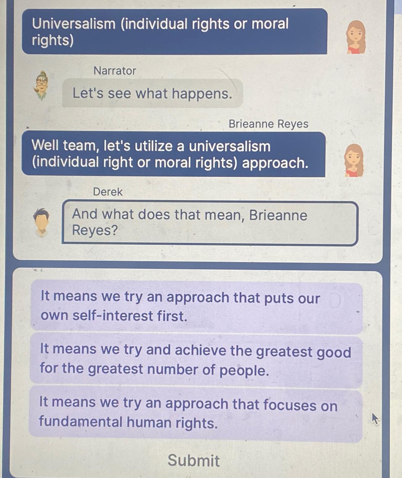 Solved Universalism (individual rights or moral | Chegg.com