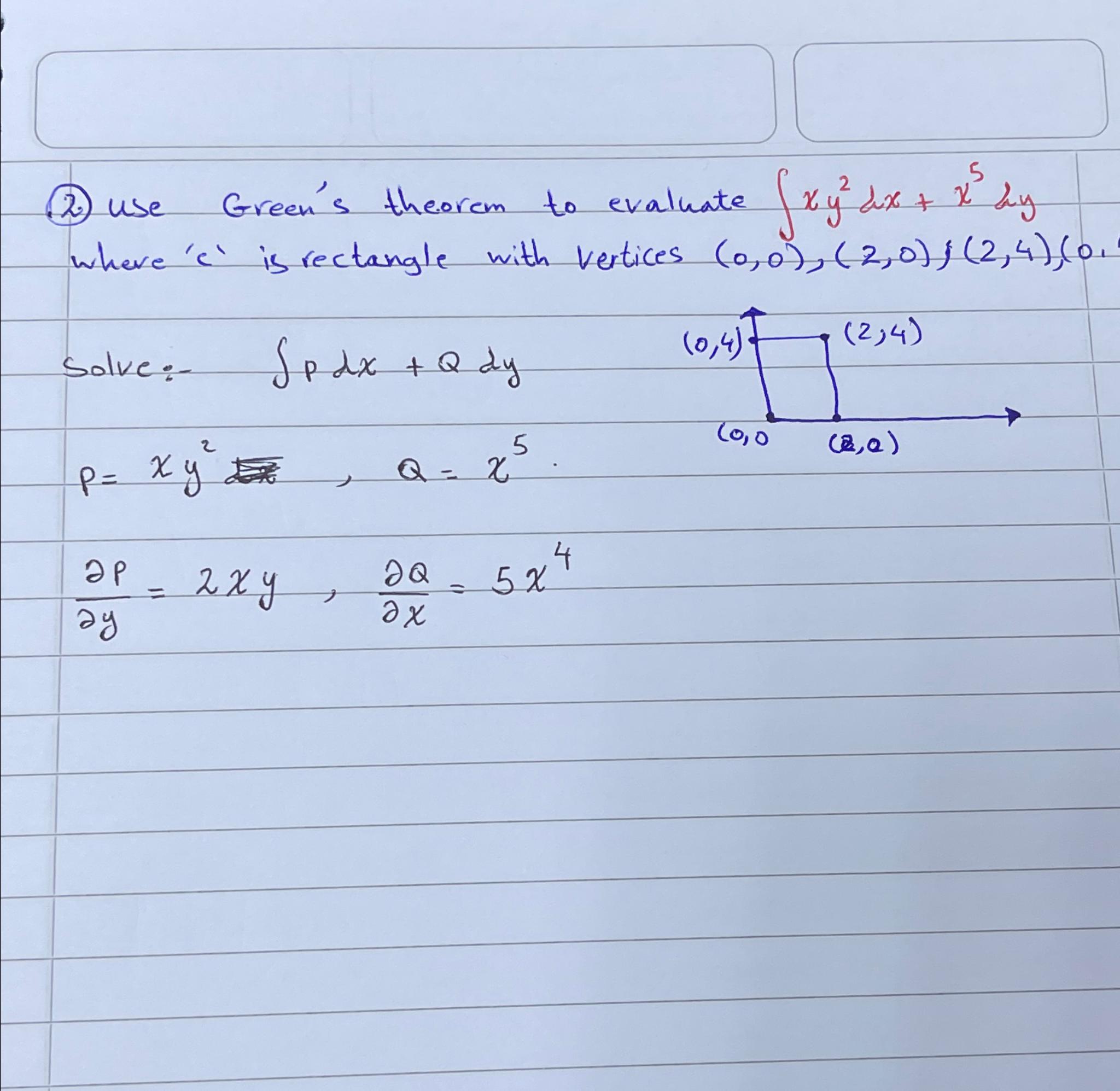 Solved (2.) ﻿use Green's theorem to evaluate ∫﻿﻿xy2dx+x5dy | Chegg.com