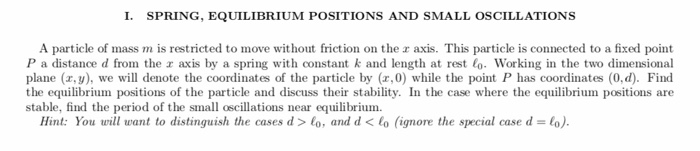 Solved I. SPRING, EQUILIBRIUM POSITIONS AND SMALL | Chegg.com