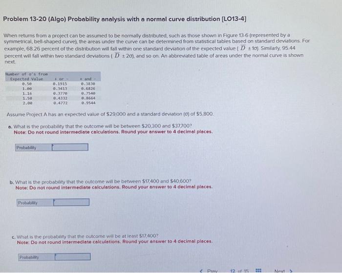 Solved Problem 13-20 (Algo) Probability analysis with a | Chegg.com