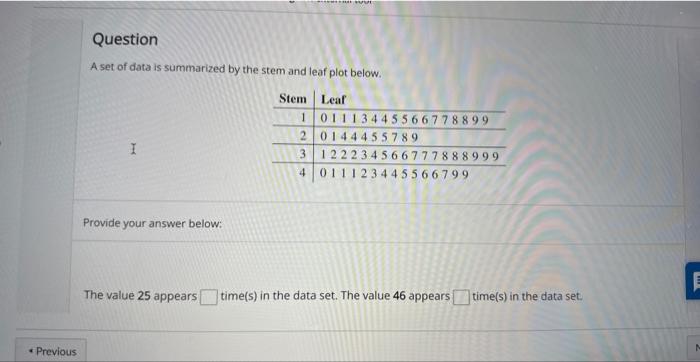 Solved A set of data is summarized by the stem and leaf plot | Chegg.com
