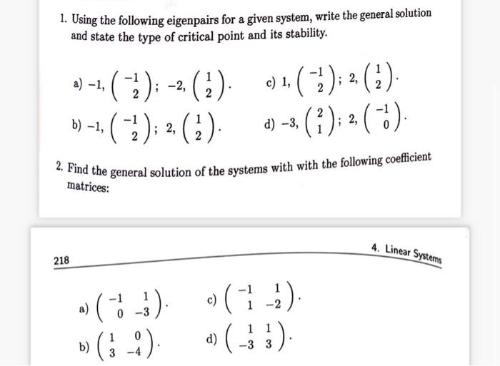 1. Using the following eigenpairs for a given system, | Chegg.com