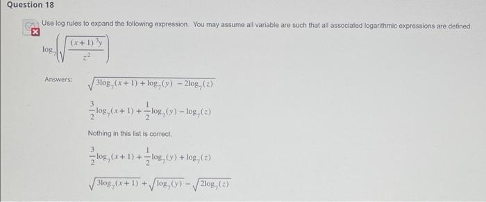 Solved Use log rules to expand the following expression. You | Chegg.com
