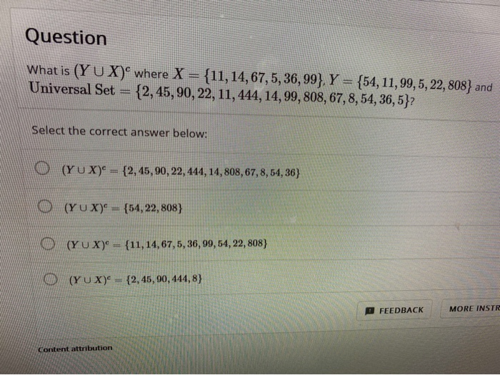 Solved Question What is (Y U X) where X = {11, 14,67,5, | Chegg.com