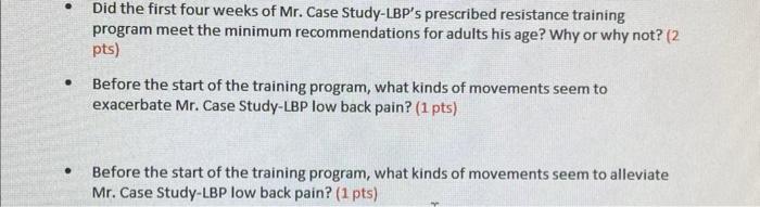 Solved Did the first four weeks of Mr. Case Study-LBP's | Chegg.com