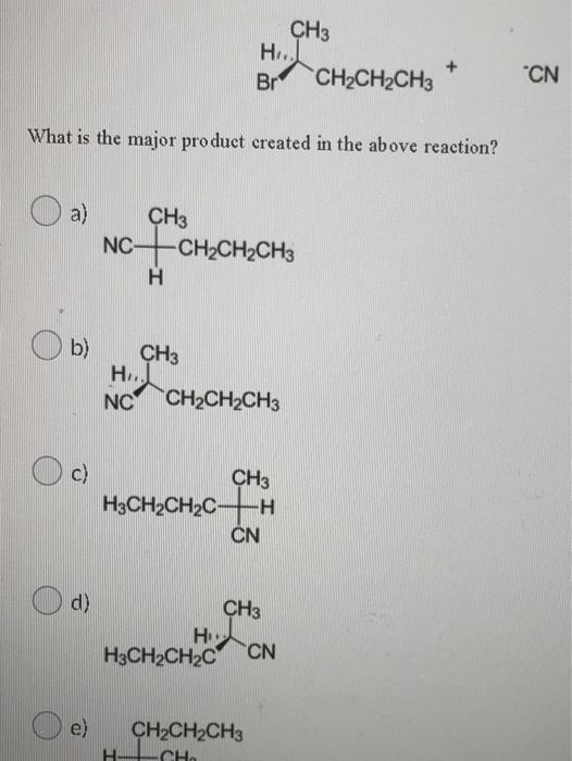 Solved CH3 Н... Br CH2CH2CH3 "CN What is the major product | Chegg.com
