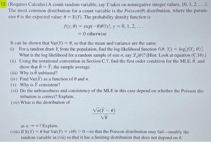 Solved (Requires Calculus) A count random variable, say Y, | Chegg.com