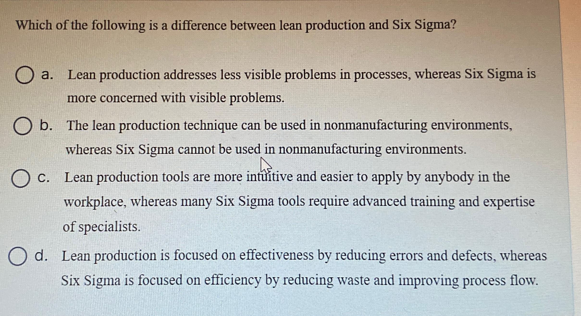 Solved Which of the following is a difference between lean | Chegg.com