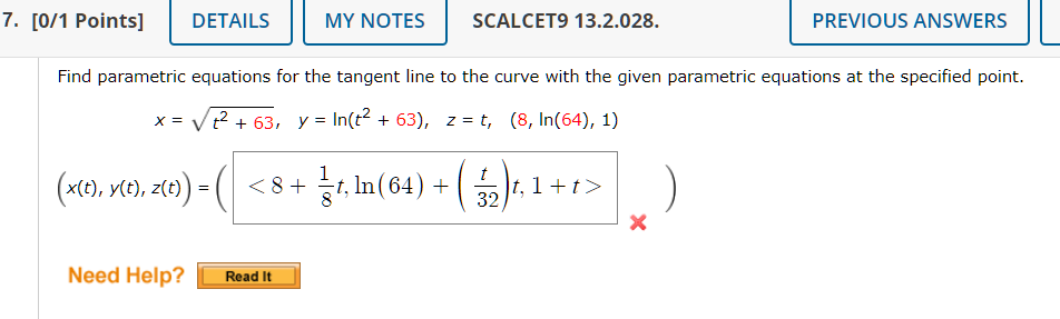 Solved Find parametric equations for the tangent line to the | Chegg.com
