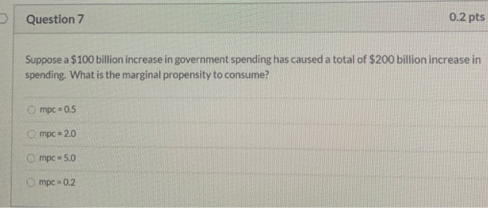 Solved Question 7 0.2 pts Suppose a $100 billion increase in | Chegg.com