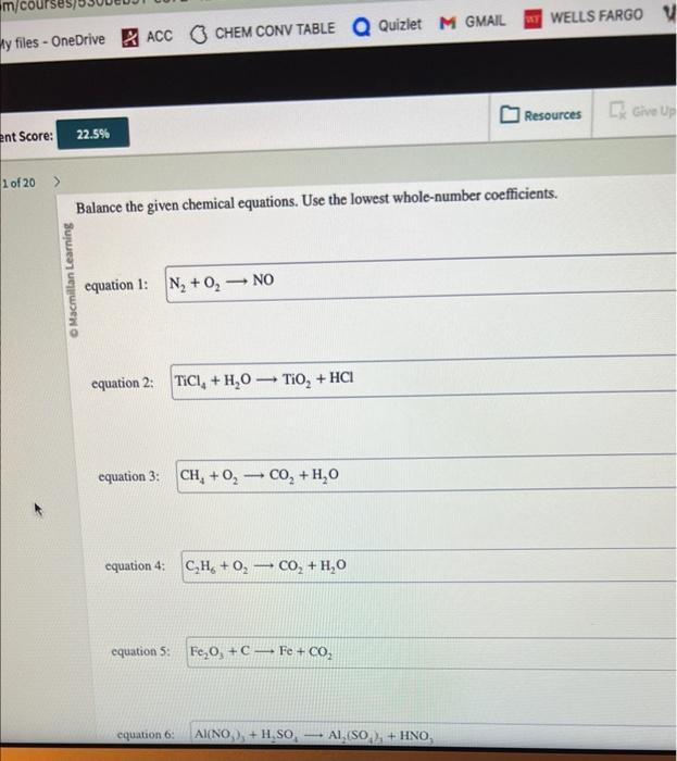 Solved Balance the given chemical equations. Use the lowest | Chegg.com