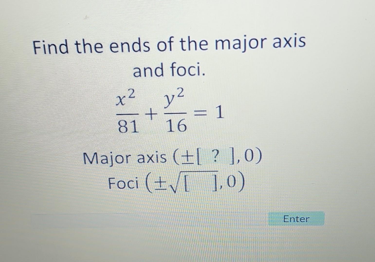 Solved Find the ends of the major axis and foci. +2 y2 + = 1 | Chegg.com