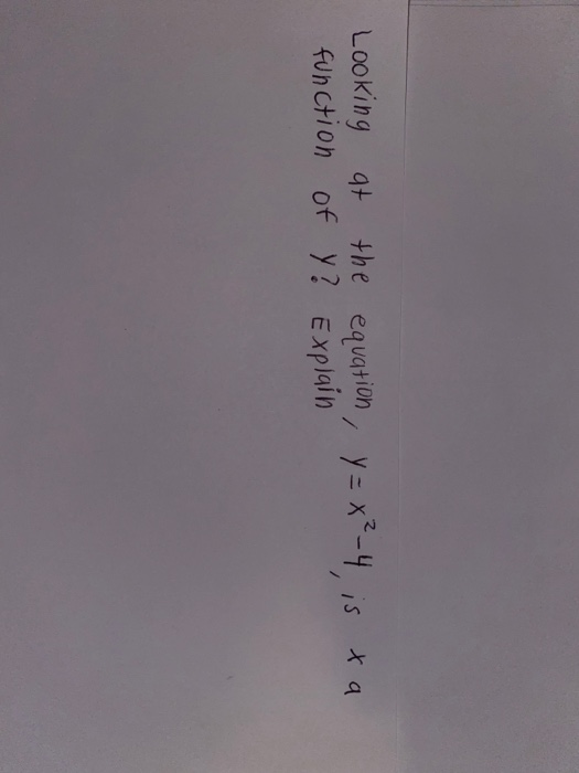 Solved Looking at the equation, y=x²-4, is xa function of Y? | Chegg.com