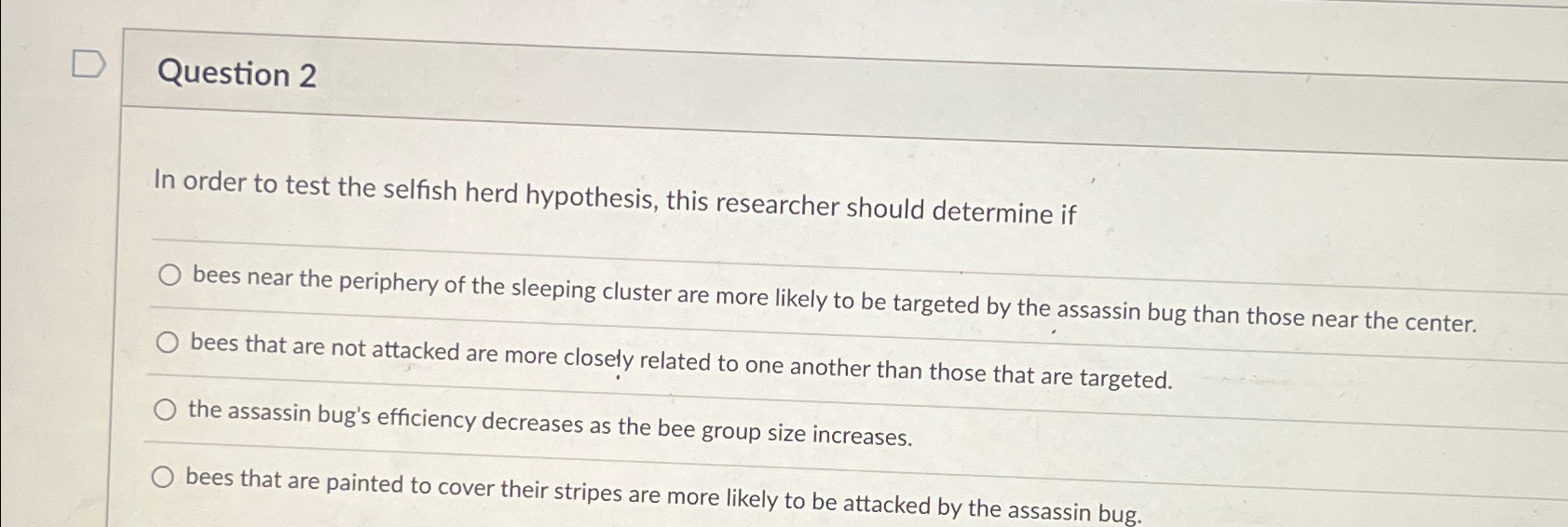 Solved Question 2In order to test the selfish herd | Chegg.com