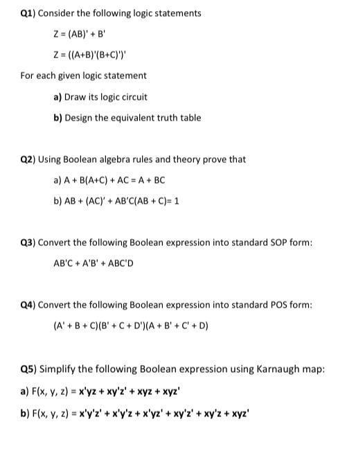 Solved Q1) Consider the following logic statements | Chegg.com