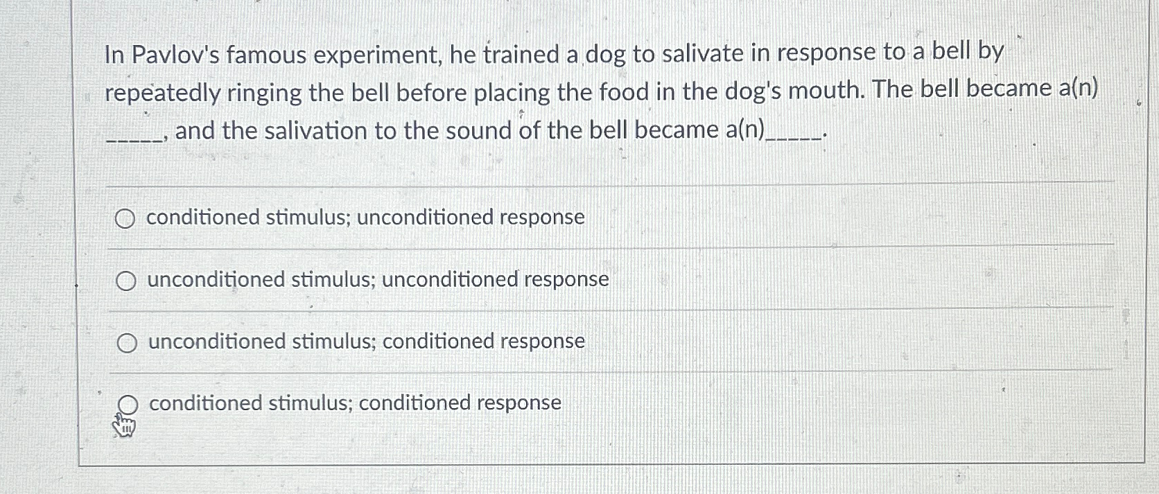 Solved In Pavlov's famous experiment, he trained a dog to | Chegg.com