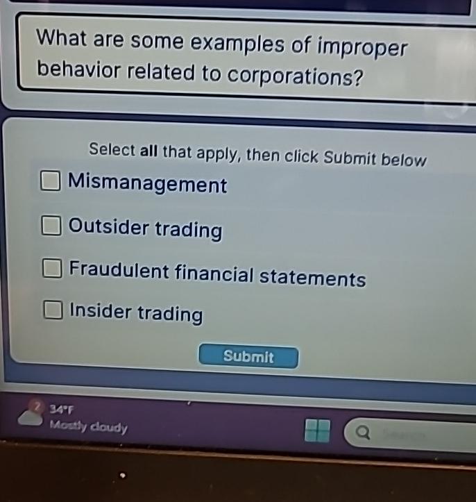 Solved What are some examples of improper behavior related | Chegg.com
