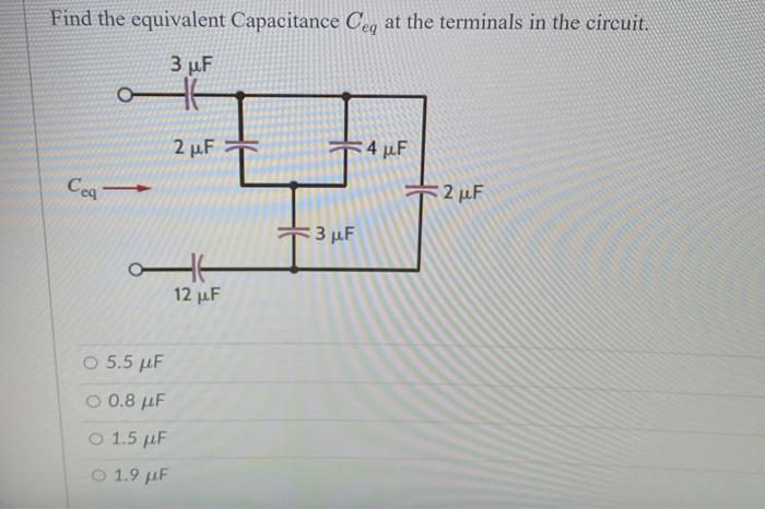 Solved Find the equivalent Capacitance Ceq at the terminals | Chegg.com