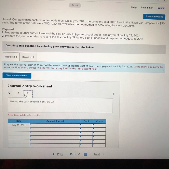 Solved Saved Help Save & Exit Submit Check my work Harwell | Chegg.com
