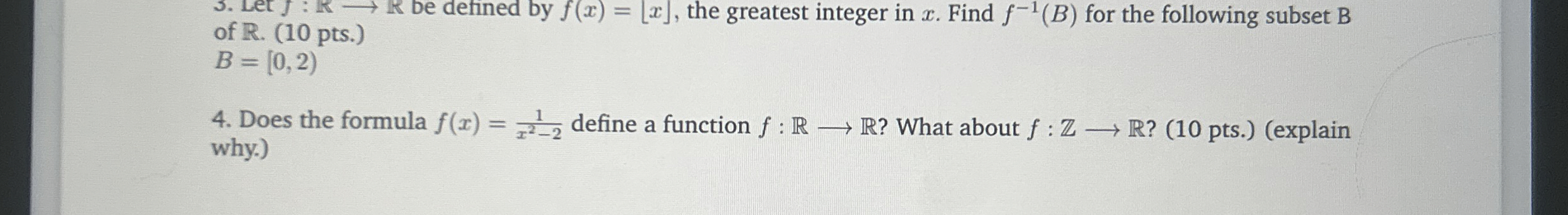 Solved of R. (10 ﻿pts.)B=[0,2)Does the formula f(x)=1x2-2 | Chegg.com