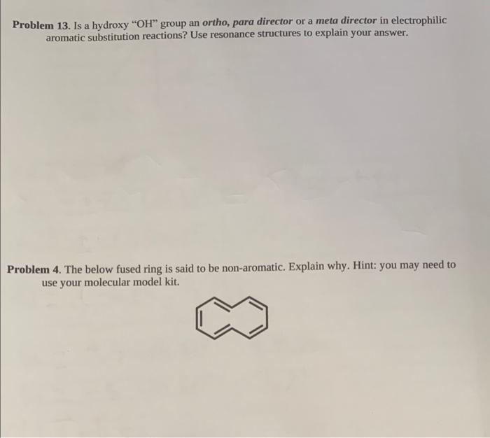 Solved Problem 13. Is a hydroxy "OH" group an ortho, para | Chegg.com