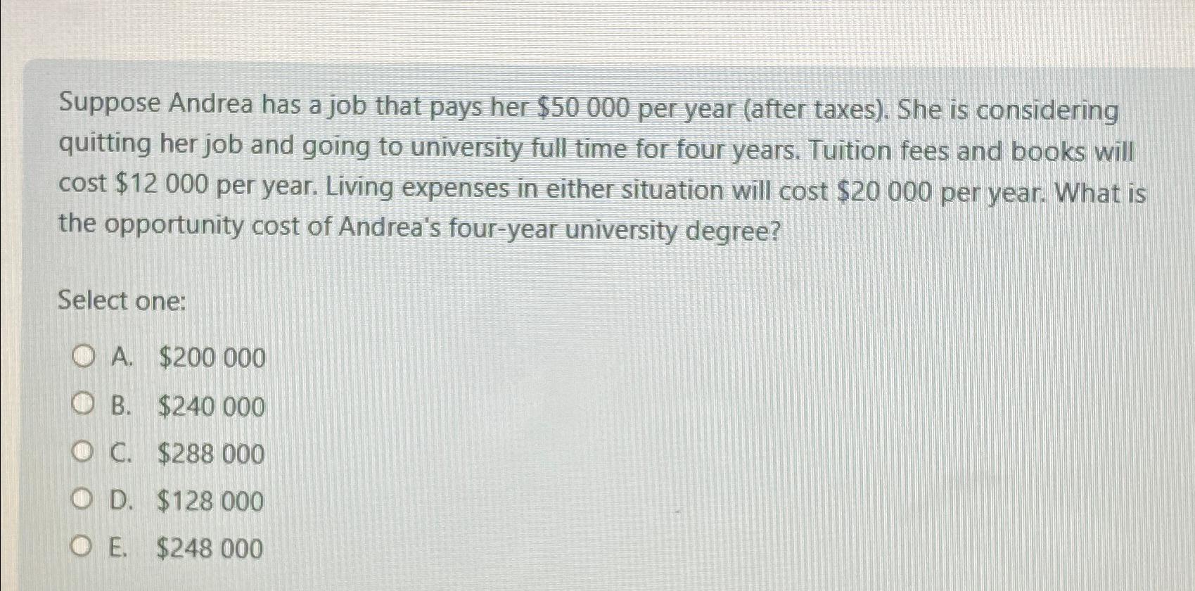 Solved Suppose Andrea has a job that pays her $50000 ﻿per | Chegg.com