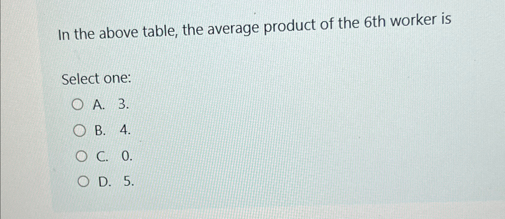 Solved In the above table, the average product of the 6 ﻿th | Chegg.com