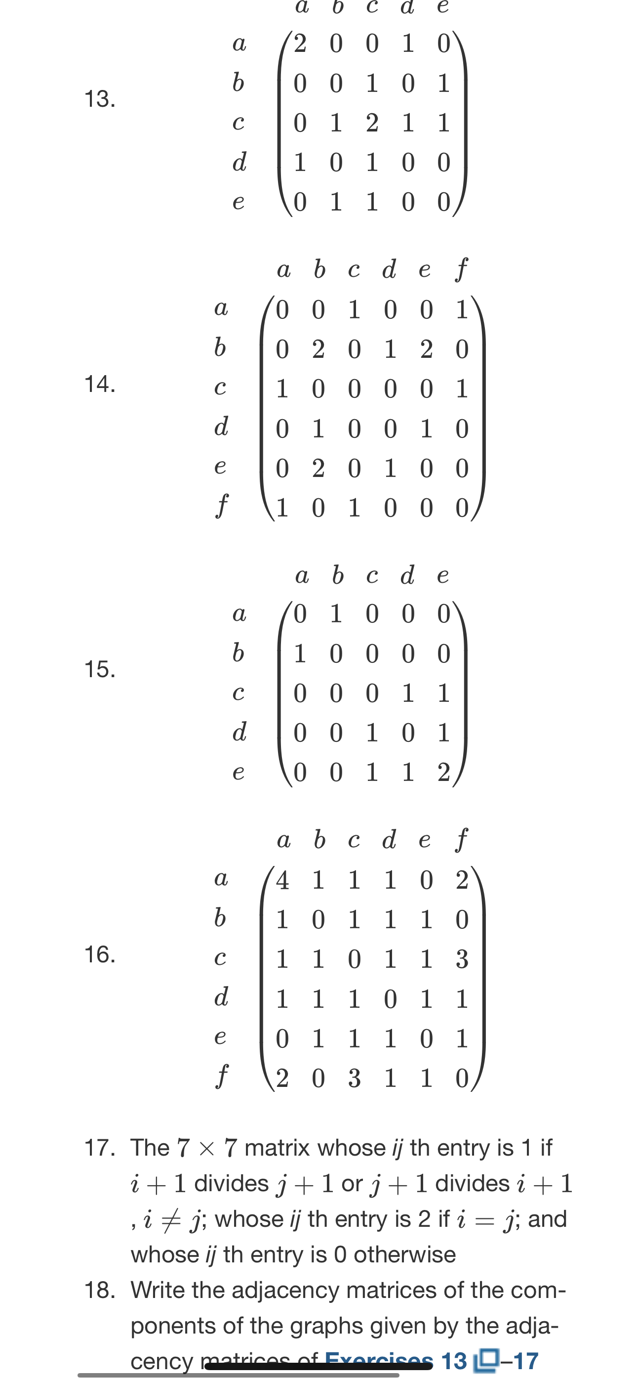 Solved 18. ﻿Write the adjacency matrices of ﻿the components | Chegg.com