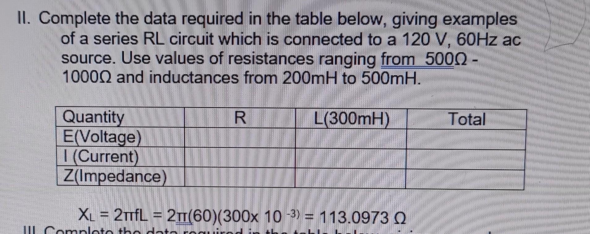 Solved II. Complete the data required in the table below, | Chegg.com