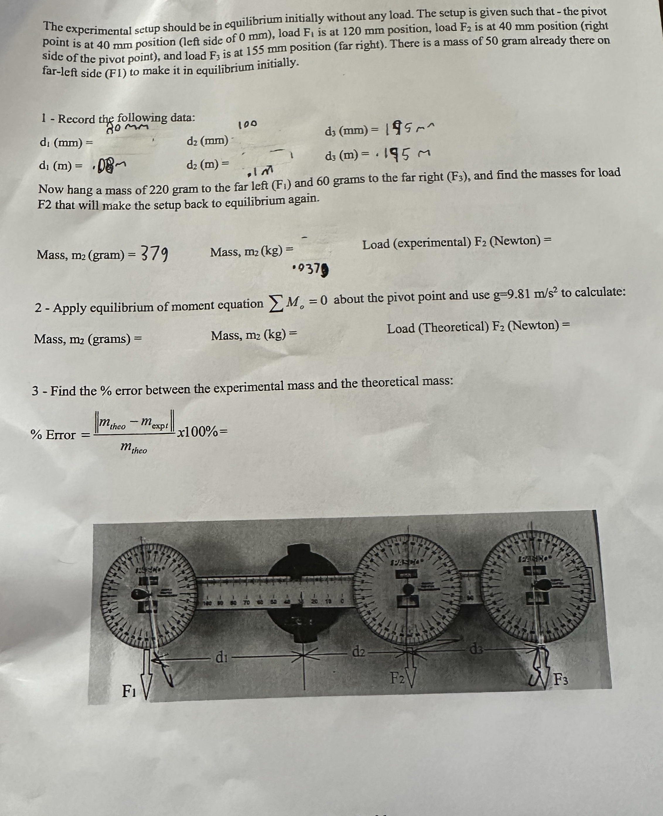 The experimental setup should be in equilibrium | Chegg.com
