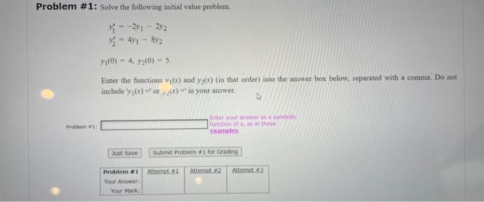 Solved Problem #1: Solve the following initial value | Chegg.com Solved Problem #1: Solve the following initial value | Chegg.com
