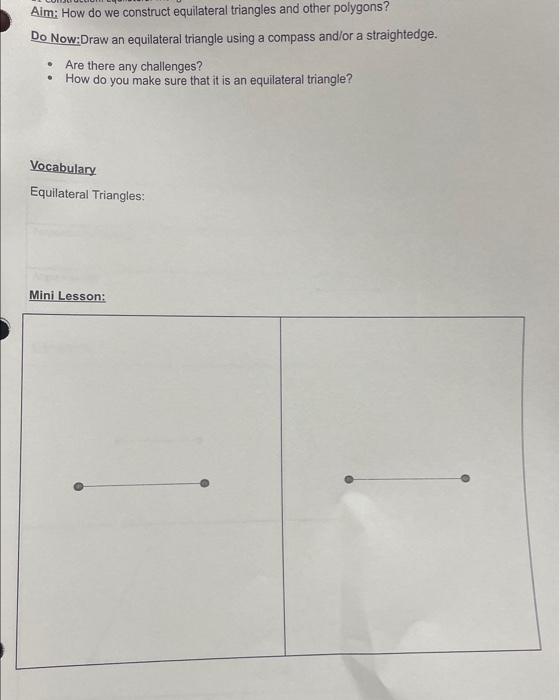 Solved Aim: How do we construct equilateral triangles and | Chegg.com