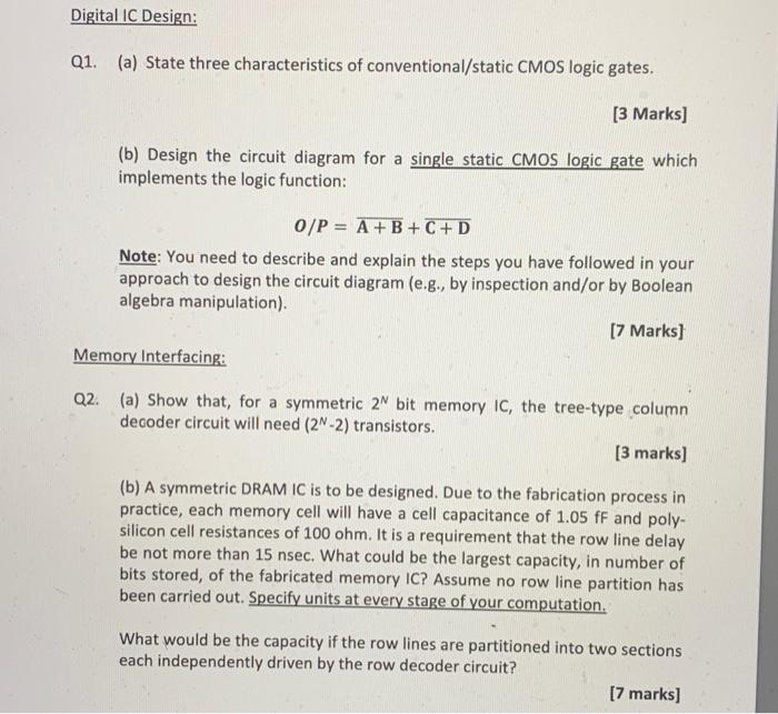 Solved Digital IC Design: Q1. (a) State three | Chegg.com