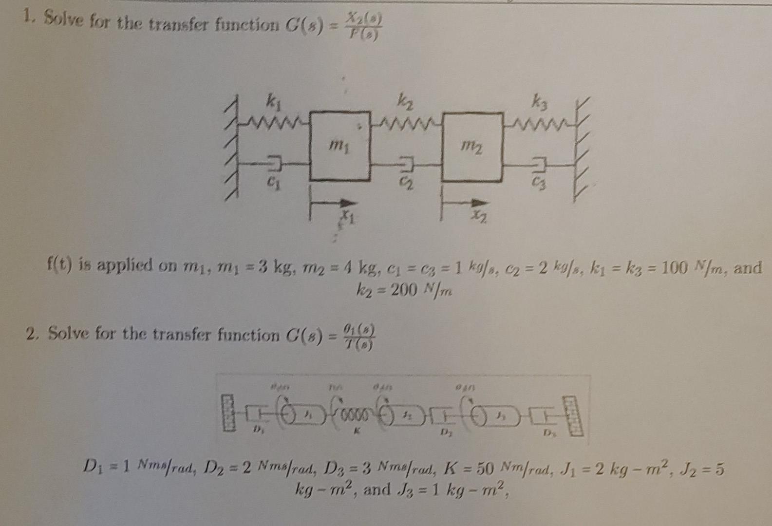 Solved 1. Solve for the transfer function G(s)=P(s)X2(s) | Chegg.com