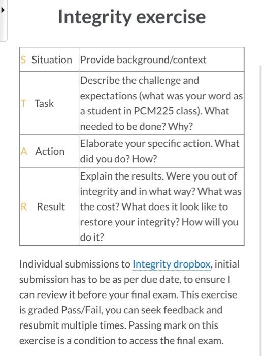 Solved Integrity exercise S Situation Provide | Chegg.com