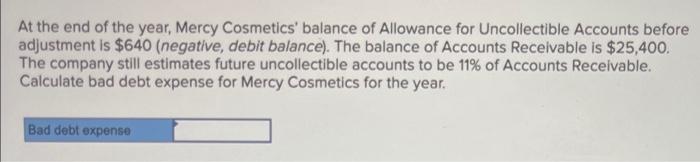 Solved At the end of the year, Mercy Cosmetics' balance of | Chegg.com