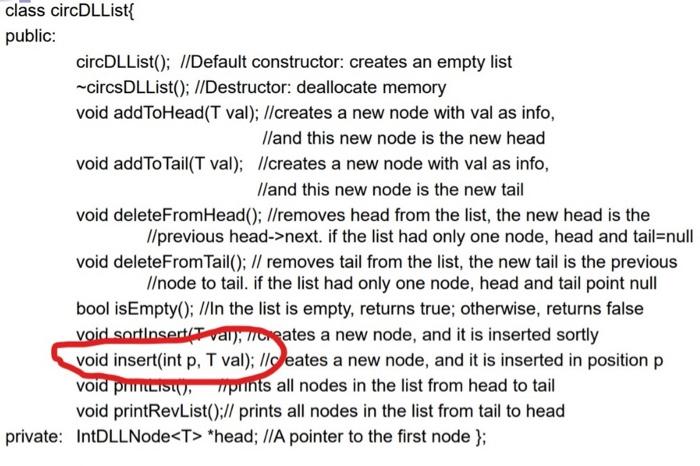 Solved Implement the insert method for a circular doubly | Chegg.com