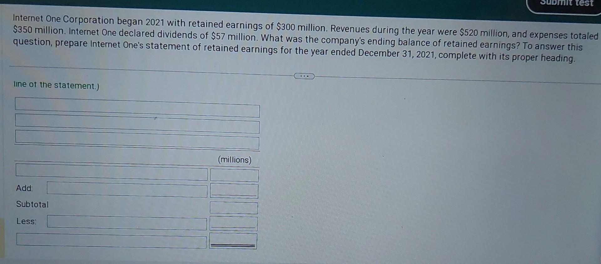 Solved Internet One Corporation began 2021 with retained | Chegg.com