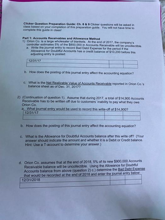 Solved Clicker Question Preparation Guide: Ch. 8 & 9 Clicker | Chegg.com