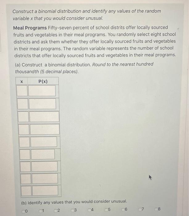 Solved Construct a binomial distribution and identify any | Chegg.com