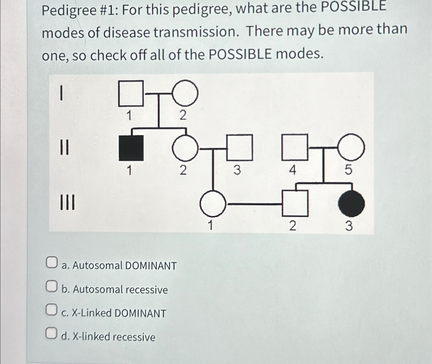 Solved Pedigree #1: For this pedigree, what are the POSSIBLE | Chegg.com