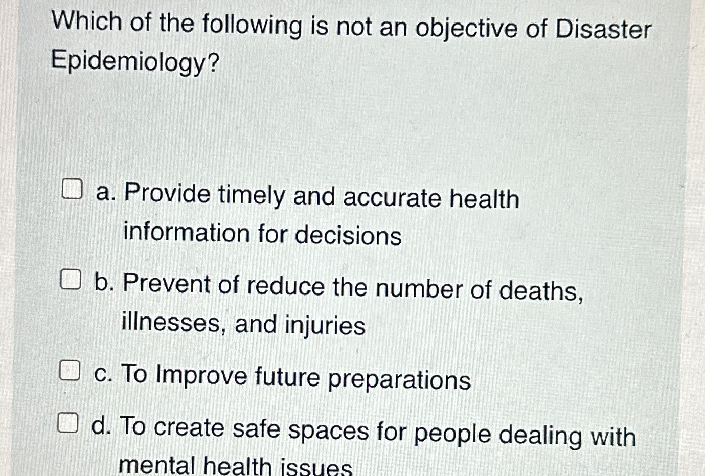 Solved Which of the following is not an objective of | Chegg.com