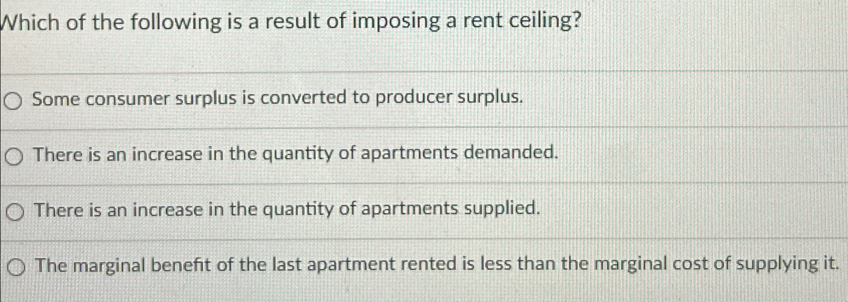 Solved Which of the following is a result of imposing a rent | Chegg.com