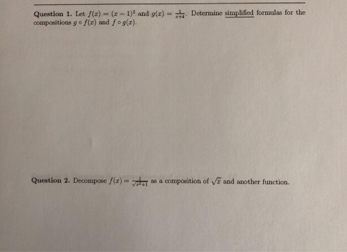 Solved Question 1. Let f(x) = (x - 1) and g(x) compositions | Chegg.com