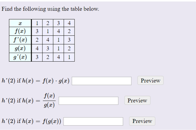 Solved Find the following using the table | Chegg.com