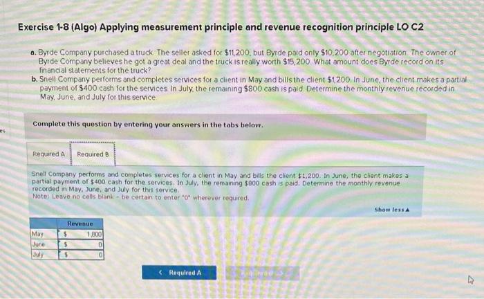 Exercise 1−8 (Algo) Applying measurement principle | Chegg.com